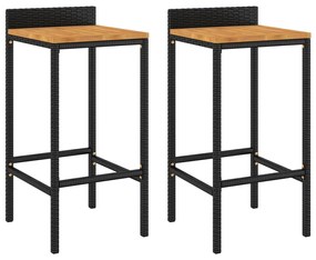 Barové stoličky 2 ks černé polyratan a masivní akáciové dřevo - Default Title