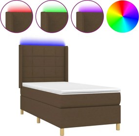 Box spring postel s matrací a LED tmavě hnědá 100x200 cm textil 3138856