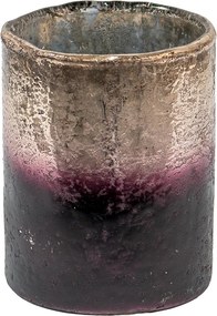 Fialovo-bronzový antik skleněný svícen - Ø 9*11 cm