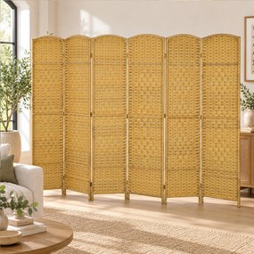 HOMCOM skládací dělící stěna se 6 panely 270x180 cm Záclona pro zajištění soukromí do kanceláře nebo ložnice v přírodním dřevě