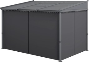 Pergola Outsunny, 3,65 x 2,55 m, Pavilon, Kryt terasy s posuvnou střechou, Zahradní pergola s závěsy, pro zahradu, dvůr, Hliník + kov, Tmavě šedá