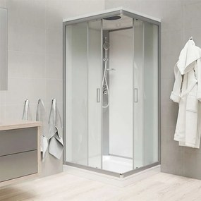 Mereo, Sprchový box, čtvercový, 80 cm, satin ALU, sklo Point, zadní stěny bílé, litá vanička, se stříškou CK34172KMSW