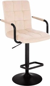 LuxuryForm DESIGN Barová židle VERONA BLACK VELUR na černé kulaté podstavě - krémová