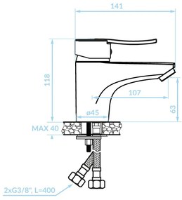 Kuchinox Madera, umyvadlová baterie h-118 s odtokovou zátkou ClickClack, černá matná, LAV-BQM_722D