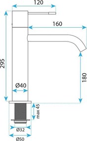 Rea Venti, vysoká umyvadlová baterie h-295, zlatá matná, REA-B9784