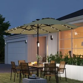 Outsunny dvojitý zahradní slunečník 4x2 m s 36 LED světly, UPF50+, klikou, 12 žebry, voděodolný, béžový