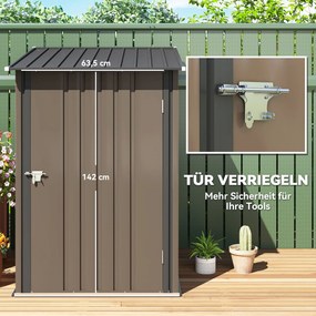 Outsunny Kovový Kůlna na Nářadí 1,6m³ 100x103x160cm Zahradní Kůlna s Šikmou Střechou a Zámkem Voděodolný Úložný Kabinet pro Zahradu, Hnědá