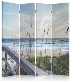 Ozdobný paraván Duny na mořské pláži - 145x170 cm, čtyřdílný, obustranný paraván 360°