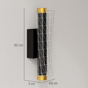 HOMCOM Nástěnné svítidlo vnitřní nástěnné svítidlo s LED světlem, design mřížky, stmívatelné noční svítidlo kovové, černé