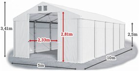 Skladový stan 5x10x2,5m střecha PVC 560g/m2 boky PVC 500g/m2 konstrukce ZIMA PLUS Bílá Bílá Bílá