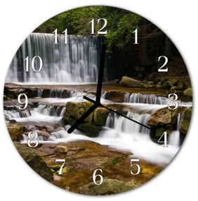 Nástenné skleněné hodiny vodopády fi 30 cm