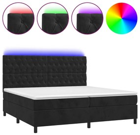 Box spring postel s matrací a LED černá 200x200 cm samet,  3136325