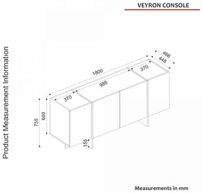 Komoda Veyron 180 cm černý mramor