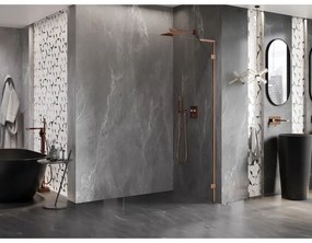 Mexen, Mexen Lunar L sprchová stěna pravá 80 x 200 cm, průhledná 8 mm, broušená měď - 830L-080-000-65-00-P