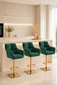 LuxuryForm DESIGN Barová židle AMALFI VELUR na zlaté hranaté podstavě - zelená