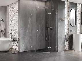 Mexen Lunar, výklopný pětiúhelníkový sprchový kout pravý 90 x 90 cm, 8mm čiré sklo, chromový profil, 831-090P-090L-01-00-P