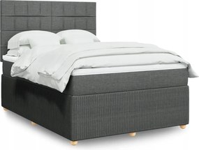 Box Spring Postel S Matrací Textil Tmavě Šedá Blok se čtverci 140 x 190 c