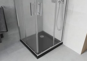 Mexen Rio, čtvercový sprchový kout s posuvnými dveřmi 80 x 80 cm, 5mm šedé sklo, chromový profil + černá sprchová vanička Rio, 860-080-080-01-30-4070