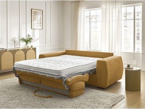 Žinylková pohovka na každodenní spaní/rozkládací v hořčicové barvě 220 cm Hugo – Bobochic Paris