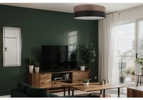Stropní svítidlo Wood, 1x hnědá ořechová dýha/černé plastové stínítko, (bílé plexisklo), (fi 50cm)