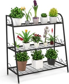 Costway Polička na rostliny 3-Tier kovový stojan na rostliny – 81 × 35 × 82 cm