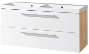 Mereo Mereo, Bino, koupelnová skříňka s umyvadlem z litého mramoru 121 cm, bílá, dub, CN673M