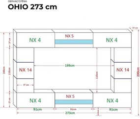 Ral Obývací stěna OHIO 4, 273 cm - Černý lesk