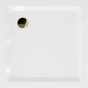 Mexen SLIM - Čtvercová sprchová vanička 90x90x5cm + zlatý sifon, bílá, 40109090G