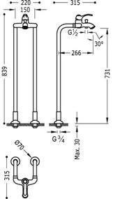 Tres Clasic vanová retro baterie matná mosaz 24219402LM