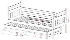 Dětská postel z masivu borovice DAN s přistýlkou a šuplíky - 200x90 cm - přírodní