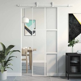 Posuvné dveře bílé 76 x 205 cm tvrzené sklo a hliník 155216