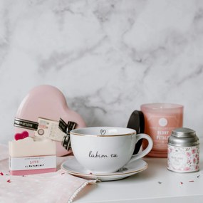 Bella Rose Porcelánový hrnek Ľúbim ťa 300 ml - SK, bílá barva, zlatá barva, porcelán