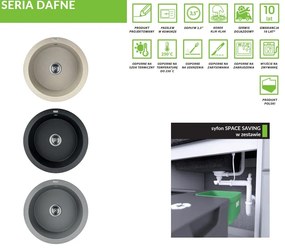 Laveo Dafne, 1-komorový granitový dřez 510x510x205 mm, šedá, LAV-SBD_588Y