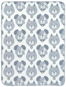 Unia - Cotton Cloud Dětská deka 75x100 2167/1 Cats and Dogs šedá bavlna akryl háčkovaný lem LC