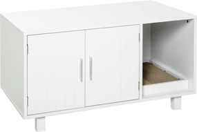 Nábytek PawHut pro kočičí toaletu s škrabadlem a dvířky, 91x52x50,5 cm, Bílá
