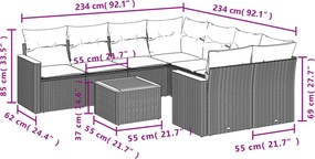 9dílná zahradní sedací souprava s poduškami černá polyratan 3258227