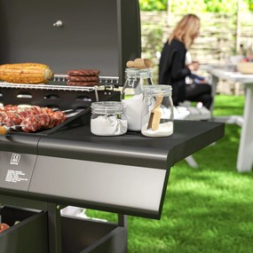 Outsunny Plynový gril 15,2 KW, grilovací vozík včetně 5 nerezových hořáků, kolečka, boční vařič, 129,5 x 56 x 110 cm, černá