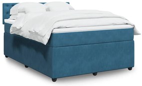 Box spring postel s matrací modrá 160 x 200 cm samet 3290098