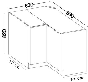 VIGO b | dolní skříňka 90x90 ND 2F rohová s policí | 90x90 cm | lancelot/bílá lesk