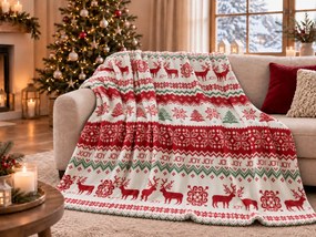 Bílá vánoční mikroplyšová deka CHRISTMAS JOY Rozměr: 200 x 220 cm