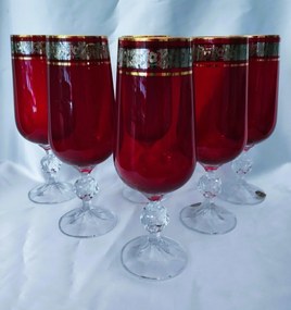 Sklenice na šampaňské Claudia zdobené 190 ml, 6 ks, 3 barvy - Červená
