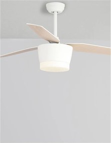 NV 5260261 Stropní ventilátor se světlem MONSOON tělo z oceli matná bílá a sklo 3ABS dřevěné listy LED 18W 3000K - NOVA LUCE
