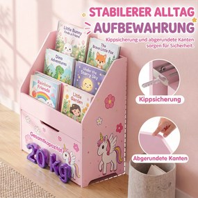 AIYAPLAY Montessori knihovna pro děti se zásuvkou, 3 patra, růžová