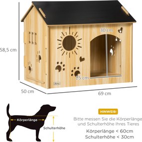 PawHut dřevěná bouda pro psy malý domek pro zvířata s větracími otvory 69 x 50 x 58,5 cm, psí bouda se střechou, vnitřní MDF dub černý | Aosom.de