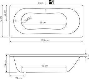 Aqualine, JIZERA vana 120x70x39cm, bez nožiček, G1270