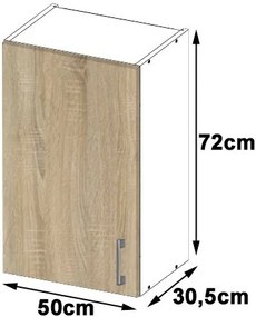 Kuchyňská závěsná skříňka W 50cm D1 H720 Artus bílá/sonoma