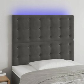 Čelo Postele S Led Tmavě Zelené Samet Tmavě šedá 100 x 5 x 118/128 cm