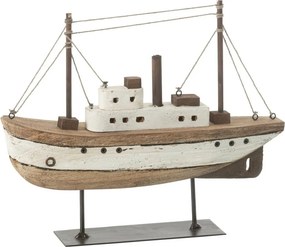 Hnědá dřevěná dekorace přírodní loďka na podstavci Boat L - 30*7*24 cm