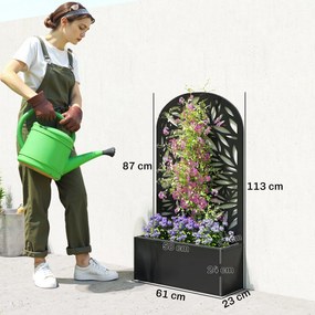 Outsunny vyvýšený truhlík s listovým trelážem — kovový květináč 61 × 23 × 113 cm pro zahradu, balkon a terasu