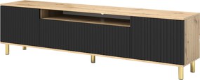 Eka Televizní skříňka GANA na kovových zlatých nožkách 200 cm, Dub Artisan/Černá